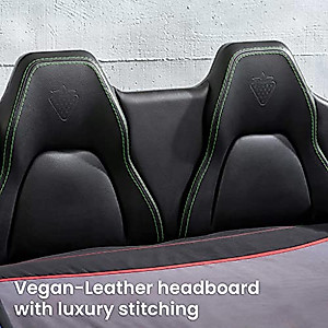 Cilek GTS EV Twin Race Car Bed, Remote Control, LED Lights, EV Sound FX, Vegan Leather Interior, License Plate, Red