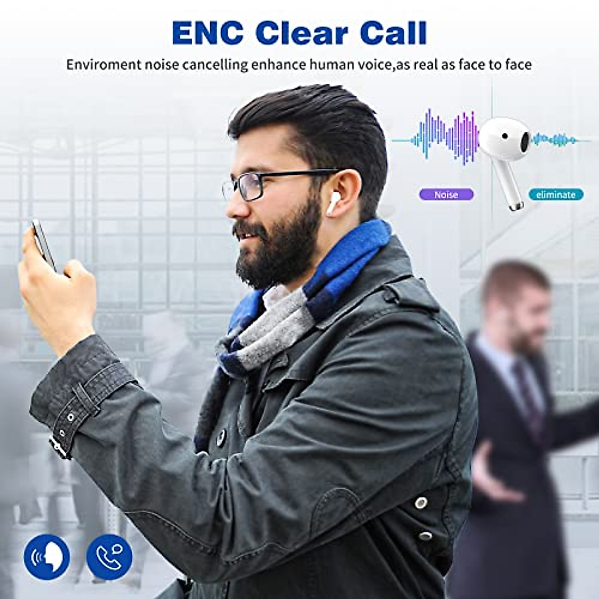 Wireless Earbuds for Samsung S23 Ultra S22 A53, 5.3 Bluetooth Headphones Noise Canceling Ear Bud with Earhooks Touch Control Stereo for iPhone 14 Pro Max 13 12 X Pixel 7 Pro 6 6A OnePlus 11 Android