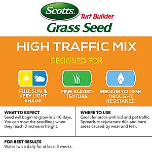 Scotts Turf Builder Grass Seed High Traffic Mix Establishes Strong Roots and Self-Repairs to Withstand Wear and Tear, 3 lbs.