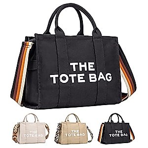 The Tote Bags for Women Travel Handbag Canvas Shoulder Bag with Zipper Crossbody Purse for Office, Travel, School (Black)