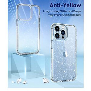 MIODIK for iPhone 13 Pro Case Clear Glitter, with Screen Protector + Camera Lens Protector, [Non-Yellowing] Crystal Women Girls Protective Shockproof Phone Case 6.1 inch - Sparkle Clear