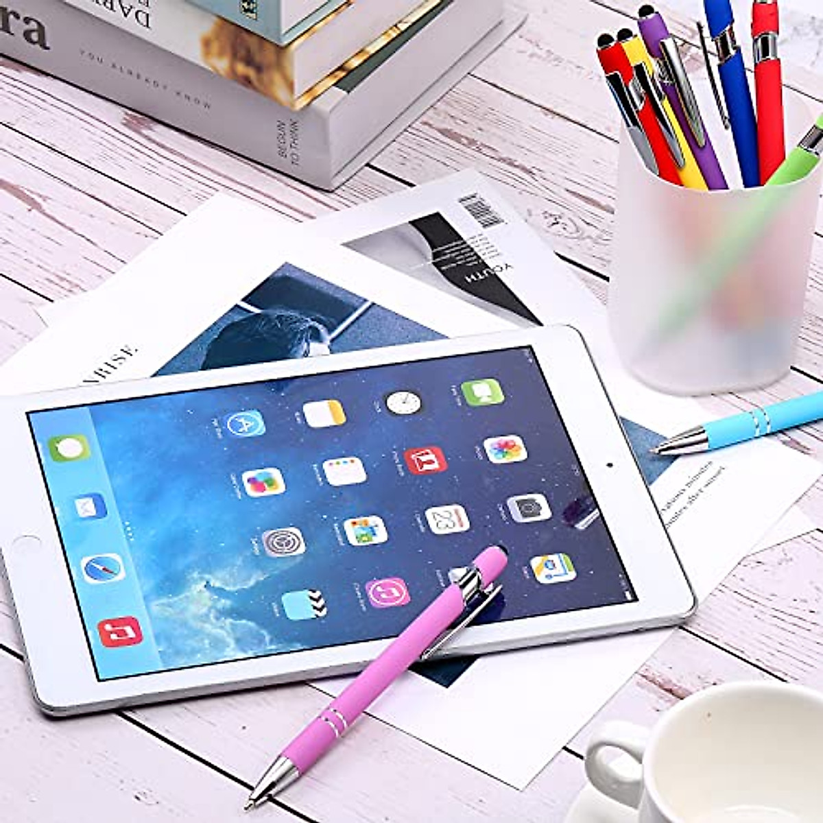 100 Pieces Stylus Pen 2 in 1 Ballpoint Pen with Stylus Tip Stylus Metal Pens Capacitive Stylus Ballpoint Pen for Touch-Screen Phone Tablet, Touchscreen Devices, Compatible with iPad iPhone Samsung