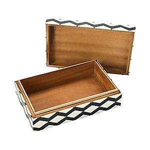 Creative Co-Op Resin & MDF Lid & Pattern Inlay, Black & White Storage Box