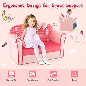 Costzon Kids Pink Couch, Toddler Mini Sofa for Kids Loveseat Aged 1-3, Upholstered Armchair with Velvet Surface & High-Density Sponge, Children's Sofa for Preschool Bedroom Playroom Gift Presents