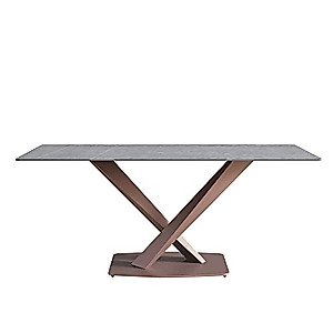 Voohek Kitchen, 70.87 Inches Marble Straight Metal Leg Large Dining Table Can Accommodate 6 to 8 People, Gray#D
