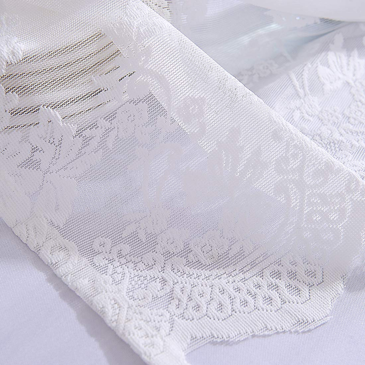 vctops Lace Sheer Kitchen Cafe Curtain Valance Floral Embroidered Rod Pocket Short Curtain for Small Window 1 Piece (51" x 16", White)