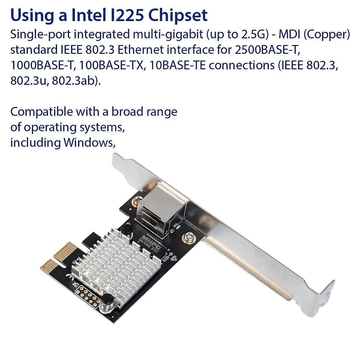 IO CREST 2.5 Gigabit Ethernet PCI Express PCI-E Network Interface Card 10/100/1000/25000 Mbps RJ45 LAN Intel I225 Chipset, Black (SY-PEX24076)