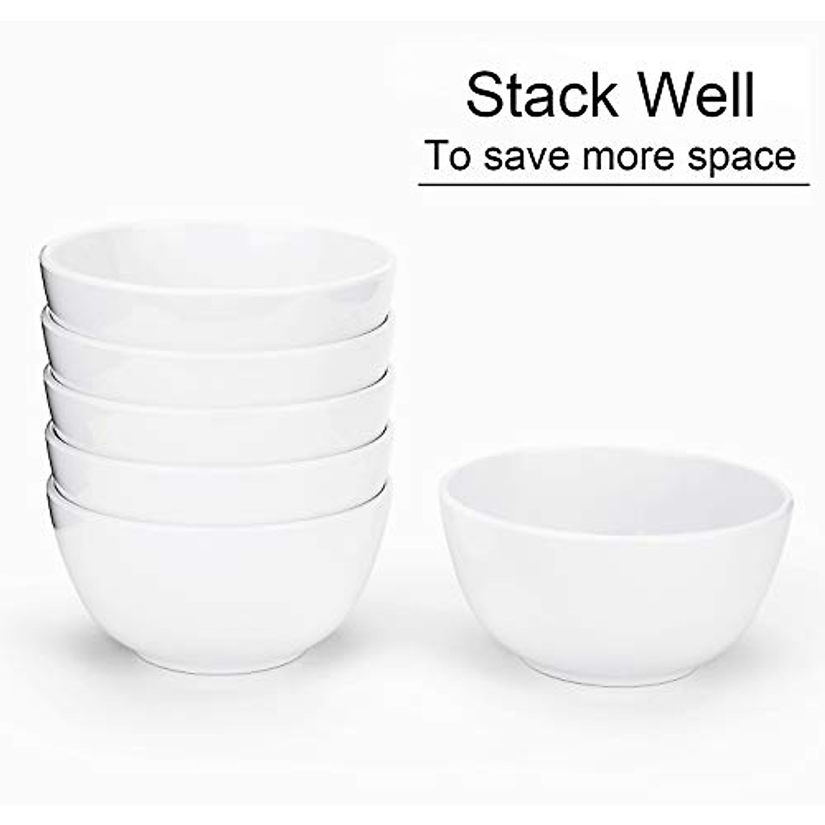KX-WARE Melamine Bowls set - 28oz 6inch 100% Melamine Cereal/Soup/Salad Bowls, Set of 6 White | Shatter-Proof and Chip-Resistant Dishwasher Safe, BPA Free