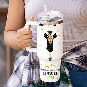 Hyturtle Personalized Graduation Tumbler Class Of 2025 - Graduation Gifts For Her Women - Best Congrats Grad Gifts For College High School Masters Degree - Stainless Steel Travel Coffee Cup With Lid