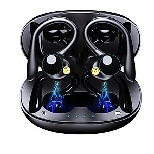 Bluetooth5.2 Headphones HD Calls 120Hrs Playtime Wireless Earbuds with Charging Case Wireless IPX7 Waterproof Ear Buds Touch Control Over-Ear Earphones with Earhooks for Sports/Running/Work/Gaming