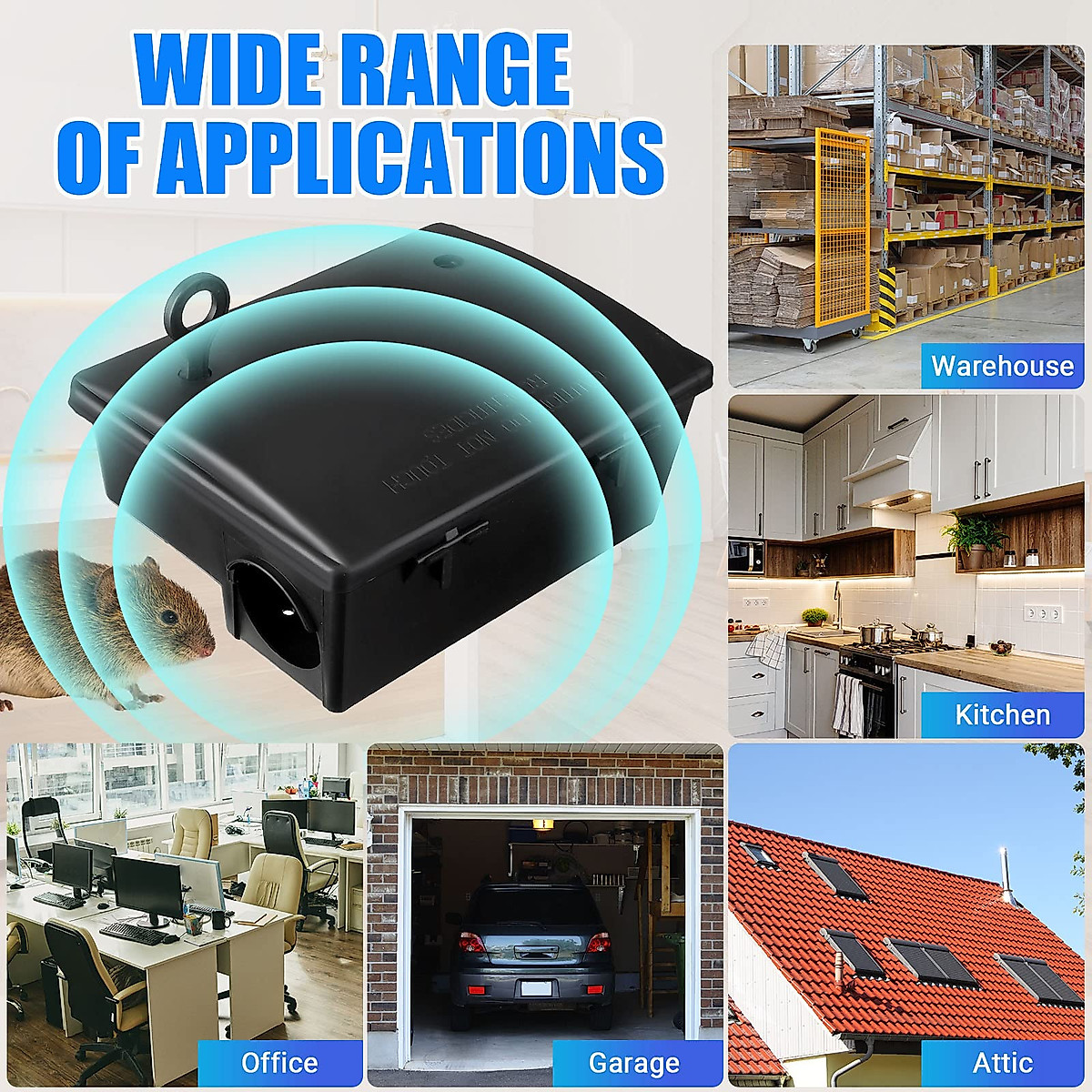 Qualirey Rat Bait Stations Large Rodent with Key Reusable Mouse Stations Mice Blocks Heavy Duty Boxes for Outdoor Rodents Mice Blocks, Bait Not Included(Black,4 Pack)