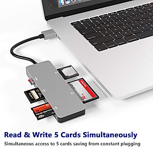 USB3.0 XD Card Reader, USB 3.0 (5Gps) High Speed TF/SD/MS/M2/XD/CF Memory Card Solt Combo Adapter, 6 in 1 Aluminum Card Reader,Compatible with Windows XP/Vista / 7/8 / 8.1/10, Mac OS, Linux