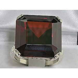 Solid Sterling Silver Huge Heavy Square Octagon cut Synthetic Garnet Ring - Size 12 - Sizes 5 to 12 Available