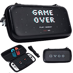 BelugaDesign Game Over Carrying Case | Retro Arcade Space Cool Kids Boys Travel Storage Wrist Shoulder Strap | Compatible with Nintendo Switch Standard Lite OLED (Black)