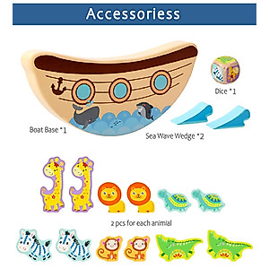 Montessori Toy for 3 4 5 6 Years Old Animal Wooden Building Blocks Staking, Animal and Noah Boat Balancing Game, STEM Preschool Educational Toys, Gift for Kids