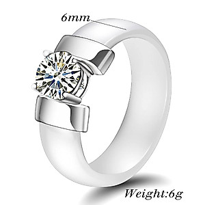 MYNENEY 6mm White/Black Ceramic Rings Plus Cubic Zirconia For Women Comfort Fit Engagement Wedding Band Size 5-12