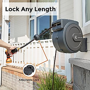 Giraffe Tools AW30 Garden Hose Reel Retractable 100ft x 1/2" with 9 Pattern Nozzle Wall Mounted Auto Rewind Hose Reel, 100ft, Dark Grey