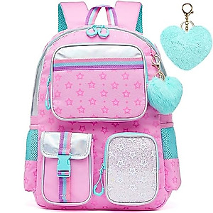 Meetbelify Pink Backpack for Girls School Backpack Aesthetic Backpack for Elementary Student Teen Girls Cute School Bag Kids Kawaii Bookbag for Girls 8-10