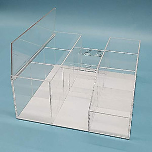 #N/A Makeup Organizer Eyelash Extension Supplies Storage Display Box w/Tweezer Holder Stand 22 x 22 x 10cm - Transparent Acrylic