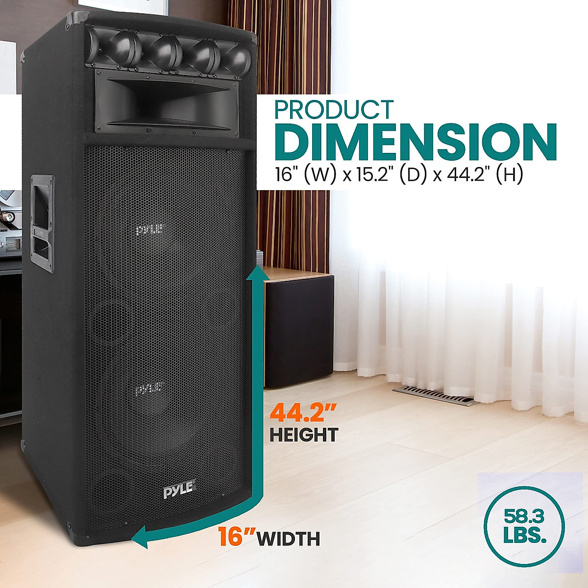 Pyle Portable Cabinet PA Speaker System - 1600 Watt Outdoor Stereo Sound Speakers w/ Dual 12" Woofers, 3.4" Piezo Tweeters, 5"x12" Super Horn Midrange, Crossover Network