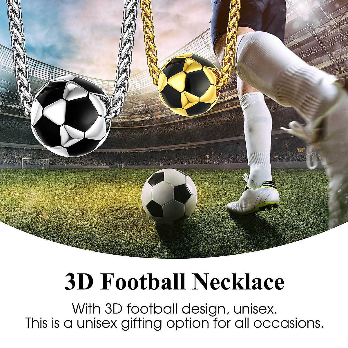 Bestyle 18K Gold Plated Soccer Football Pendant Necklaces Stainless Steel Sport Chain Trendy Women Men Sport Fan Jewelry Gift Soccer Charm Necklace for Football League/World Cup