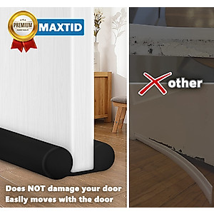 MAXTID Under Door Draft Blocker Black Door Draft Stopper 38" Noise Reducer Breeze Light Cold Air Guard Sound Proof Door Sweep 32" 36" 38" Weather Stripping Door Bottom Seal Insulation Strip Gap Filler