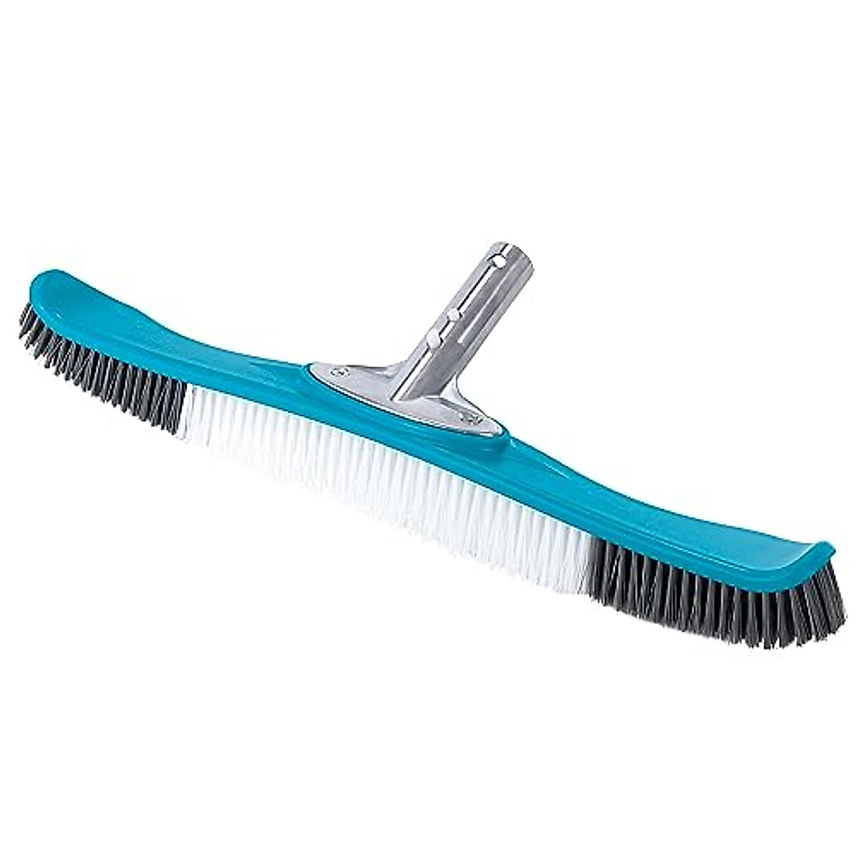 U.S. Pool Supply Professional Heavy Duty 20" Flexible Floor & Wall Pool Brush with Polished Aluminum EZ Clip Handle - Curved Ends, Durable Nylon Bristles - Sweep Debris from Walls, Floors, Steps