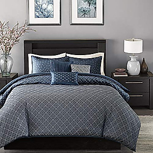 Madison Park Biloxi Duvet Cover - Navy, Geometric Duvet Cover Set – 6 Piece – Ultra Soft Microfiber Light Weight Bed Comforter Covers, King/Cal King(104"x92") (MP12-3737)