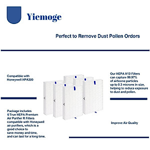 Yiemoge True HEPA Replacement for Honeywell Filter R HPA300 HPA200 HPA100 HPA090 HPA5300, 6 True HEPA Filters Set Compatible with Honeywell Air Purifier (6 HEPA Filters)