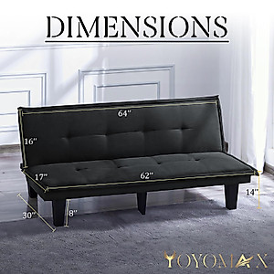 yoyomax Convertible Sofa Bed, Futon Sofa Bed Couch - Adjustable Modern Folding Sofa Bed Easy to Clean-Ideal for Bedroom, Living Room, Apartment and Office-Compact Design for Spacing Saving-Black