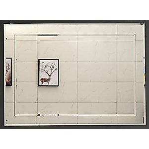 Large Double Rectangular Beveled Wall Mirror | Silver Backed Rectangle Mirrored Glass| Vanity, Bedroom, or Bathroom Hangs Horizontal & Vertical Frameless (40" W x 30" H)