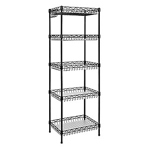 Guangfoshun Storage Shelves, 5-Tier Wire Shelving Unit with Baskets Storage Rack Corner Shelf Shelving Adjustable Storage Shelf, 11.8" D x 15.7" W x 63" H, Black