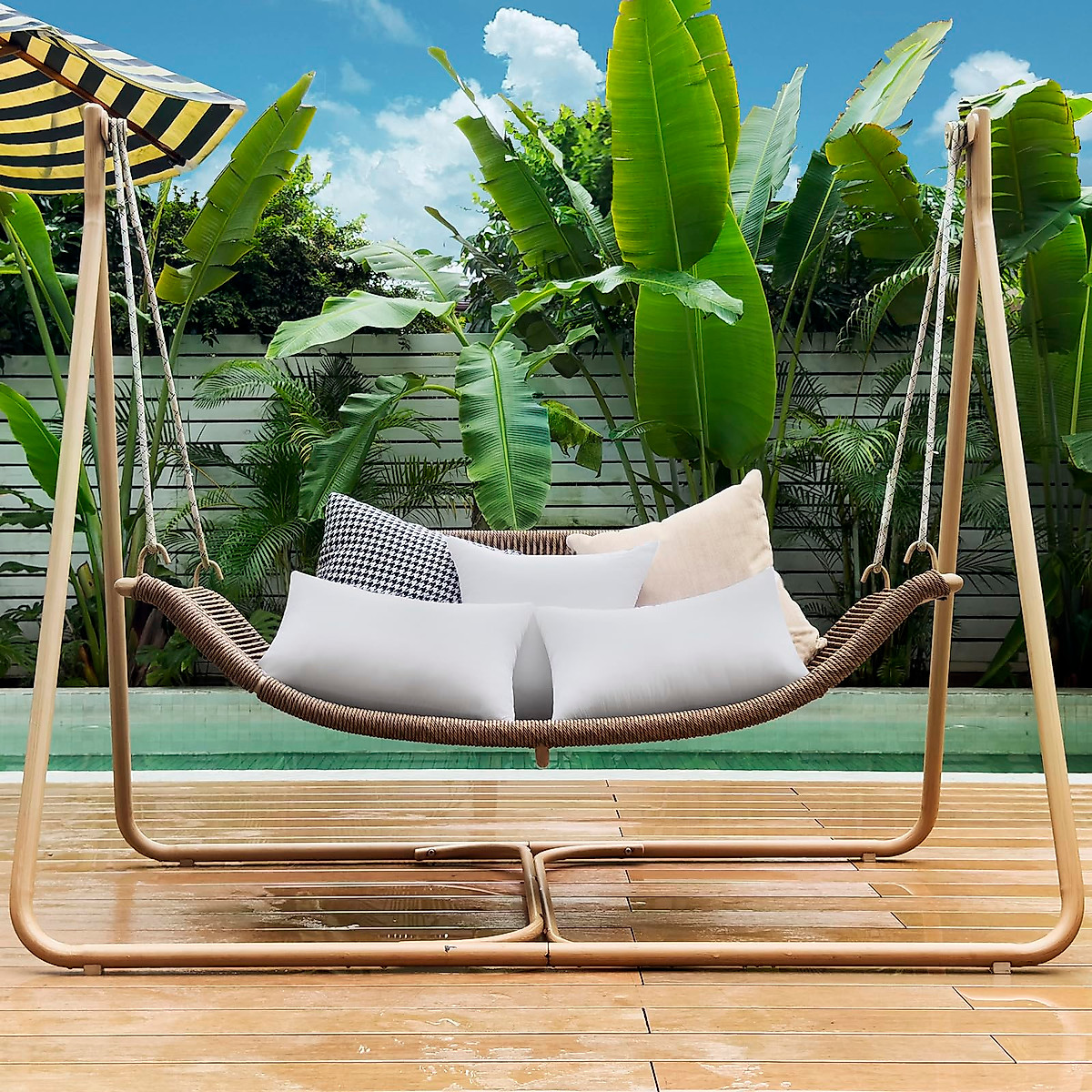 QSWRD 16 x 16 Outdoor Pillow Inserts Pack of 4 Small Throw Pillow Inserts Waterproof Patio Furniture Pillows Decorative Porch Couch Pillows Premium White Square Sofa Cushion Sham Stuffer