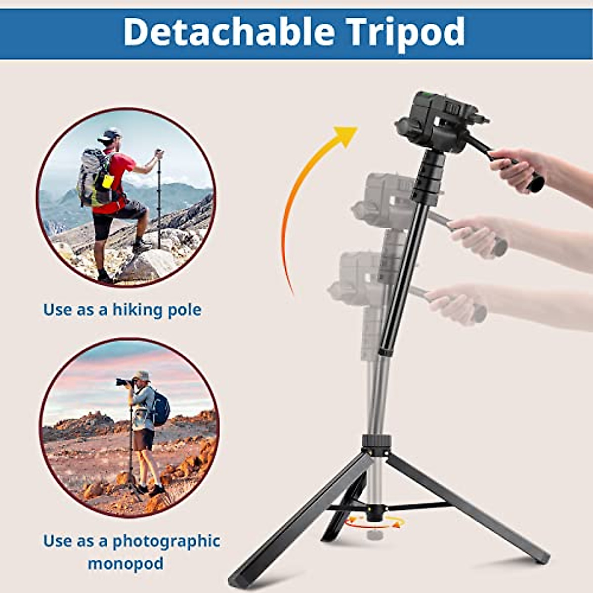 Aureday Selfie Stick Phone Tripod&Monopod, 67'' Detachable Cellphone Tripod Stand with 360° Rotatable Pan Head, Tripod for iPhone&Android Phone, Portable Phone Stand for Recording/Photography/Make-Up
