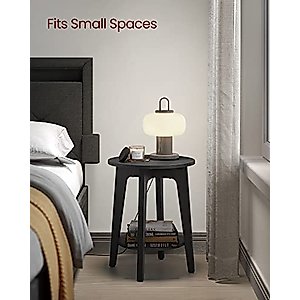 VASAGLE Round End Table with Lower Shelf, Nightstand for Small Spaces, 15.8 x15.8 x 19.7 Inches, Black