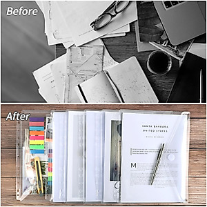 EOOUT 30Pcs Binder Pocket, Binder Organizer, 11 Holes Clear Poly Binder Envelope with Hook and Loop Closure, Plastic Binder Folders for School and Office Supplies, Letter Size