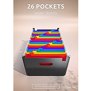 ThinkTex 26 Pockets Expanding File Folder, Upright & Open Top, A-Z Colorful Tabs, Larger Capacity Accordian Folder, Teacher Supplies