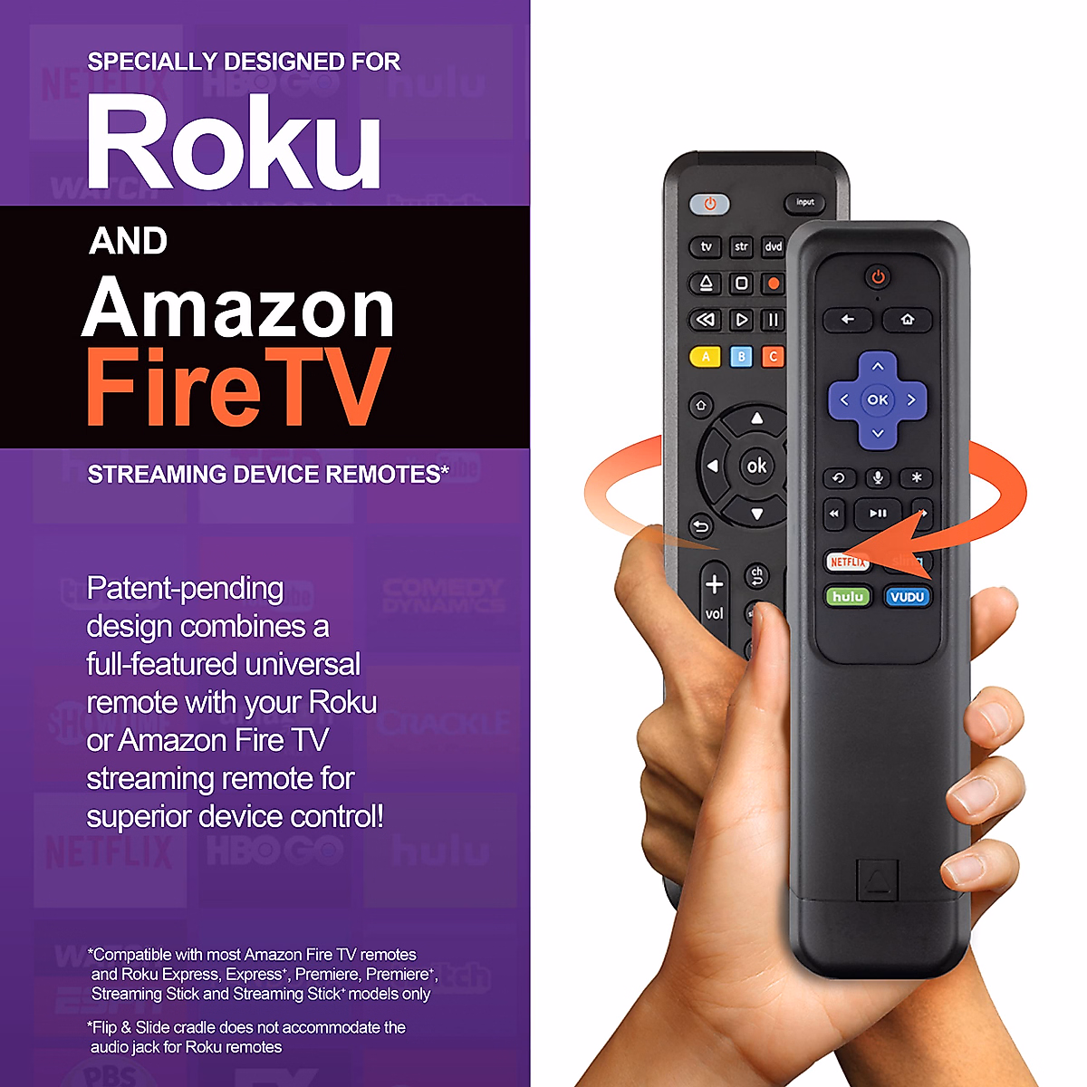 GE Universal Remote Control with Roku or Fire TV Streaming Remote Compartment, use with Samsung, Vizio, LG, Sony, Sharp, Apple TV, TCL, Smart TVs, Streaming Players, Blu-ray, DVD, 4-Device, 59046