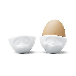 FIFTYEIGHT PRODUCTS TASSEN Porcelain Egg Cup Set No. 1, Kissing & Dreamy Face Edition, White (Set of Two Egg Cups)