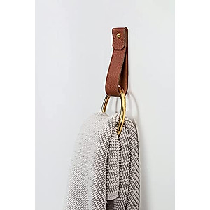 Keyaiira Leather Wall Hook - Rustic Curtain Rod & Oar Holder, Farmhouse Towel Ring, Canoe Paddle Hanger, Leather Strap Bathroom Decor