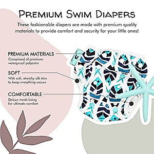 Reusable Swim Diapers for Babies, Infants & Toddlers - Adjustable Boys Swimming Diaper 0-2 Years, Eco-Friendly Washable with Snaps – Anchor & Fish – 2 Pack by Will & Fox