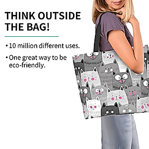 Osvbs Cute Cats Women's Large Tote Shoulder Bag Funny Cat Top Storage Handle Shopping Bag Casual Reusable Gym Bag for Beach, Travel