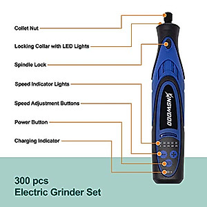 Kinswood Compatible with Rotary Tool 8V 900Ah Lithium Battery variable speed 300pcs Accessories & Shield Attachment, Long Endurance, Sanding, Grinding, Cutting & Engraving
