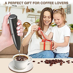 Hand Mixer Milk Frother For Coffee - AGFOO Coffee Frother Handheld Foam Maker With Stand, Electric whisk Drink Mixer Mini Foamer for Cappuccino, Frappe, Matcha, Hot Chocolate, Black