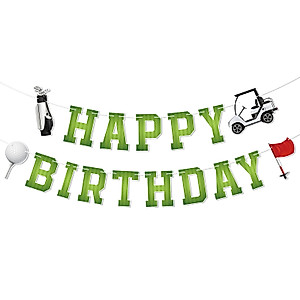 Happy Birthday Banner, Golf Birthday Decorations, Green Golf Sports Themed Birthday Retirement Paper Banners for Kids Boys Men Birthday Baby Shower Party Supplies