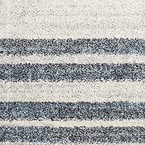 Nourison Astra Machine Washable Geometric Ivory Blue 2'2" x 12' Area -Rug, Easy -Cleaning, Non Shedding, Bed Room, Living Room, Dining Room, Kitchen (2x12)