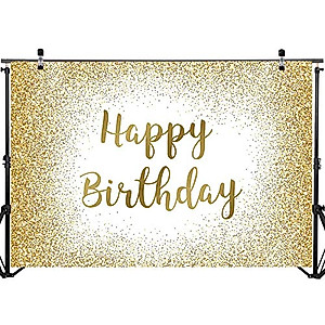 Mocsicka Happy Birthday Backdrop Gold Birthday Photo Backdrops for Women Men 7x5ft Golden Glitter Sweet 16 Birthday Photography Background