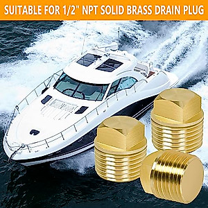 Poktlife 3 PCS 1/2" NPT Boat Plugs,Solid Brass Boat Drain Plug for Bayliner Four Winns Glastron Larson Sea Ray Starcraft and Many Other Models (1/2" NPT 3PACK)