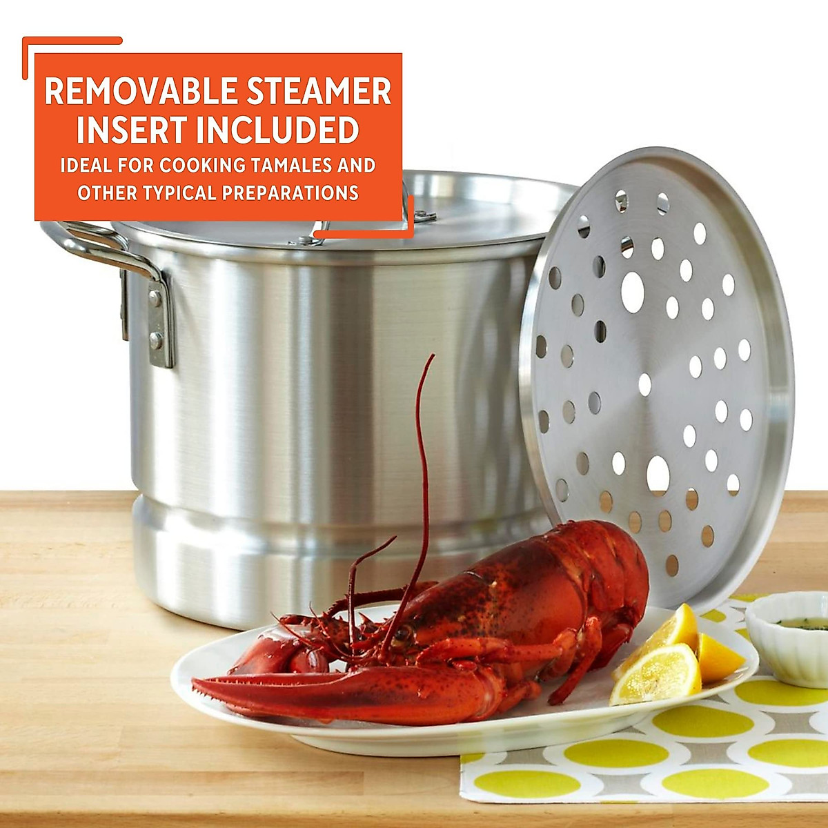 IMUSA Aluminum Steamer with Rack, 24 Qt, Silver