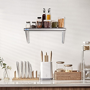 HARDURA Stainless Steel Shelf 18" x 24", 297lb Commercial Shelves Wall Mount Metal Shelving with Backsplash and Brackets for Kitchen, Restaurant, Laundry Room and Home